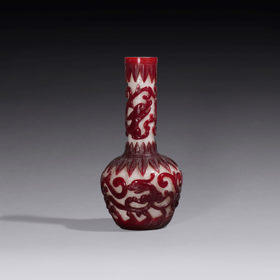 A ruby-red glass overlay chilong pattern bowl - Priestley & Ferraro